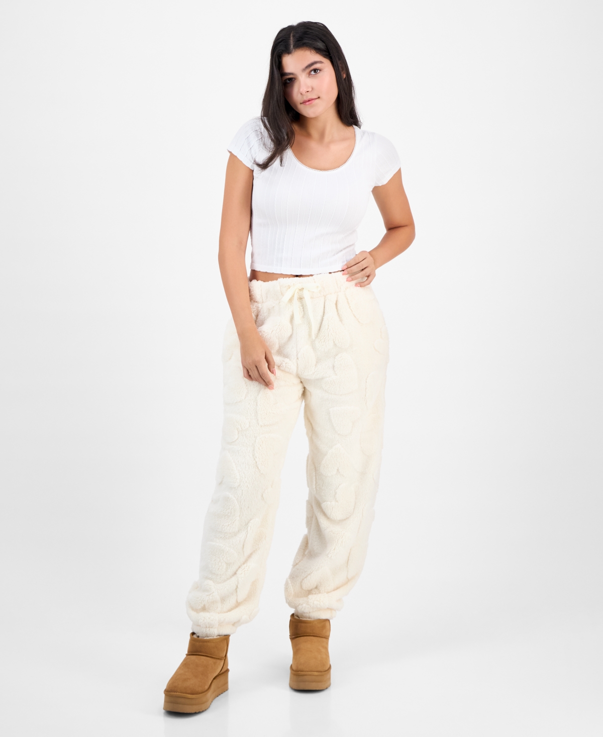 Click here for Rebellious One Juniors Bow-Embossed Fleece Jogger... prices
