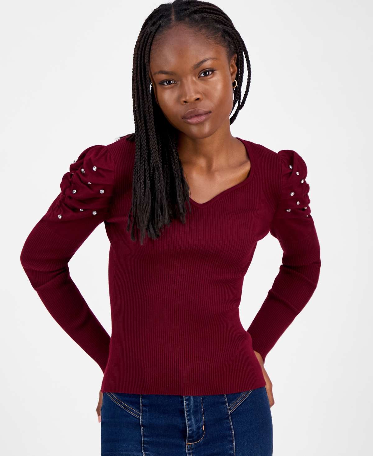 Click here for Madden Girl Juniors Puff-Shoulder Rhinestone Sweat... prices