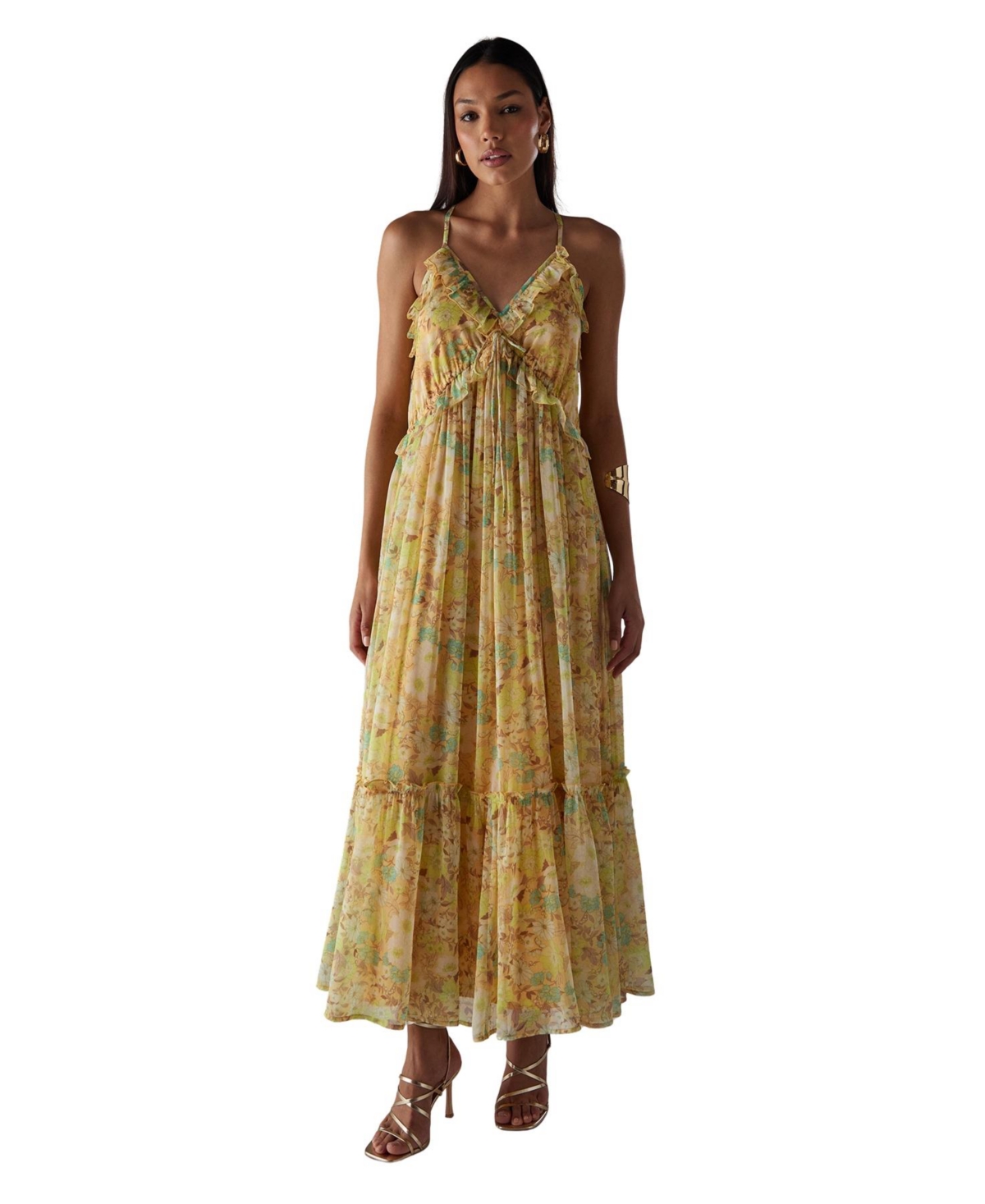 Click here for Warehouse Chiffon Ruffle Strappy Floaty Maxi Dres... prices