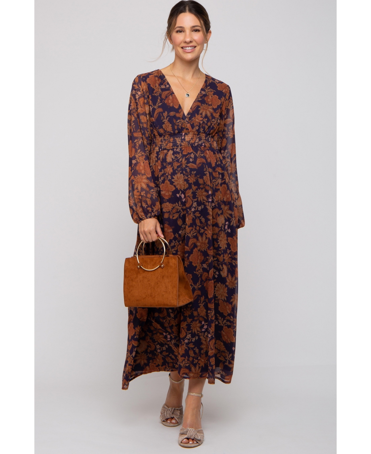 Click here for Pinkblush Maternity Navy Floral Long Sleeve V-Neck... prices