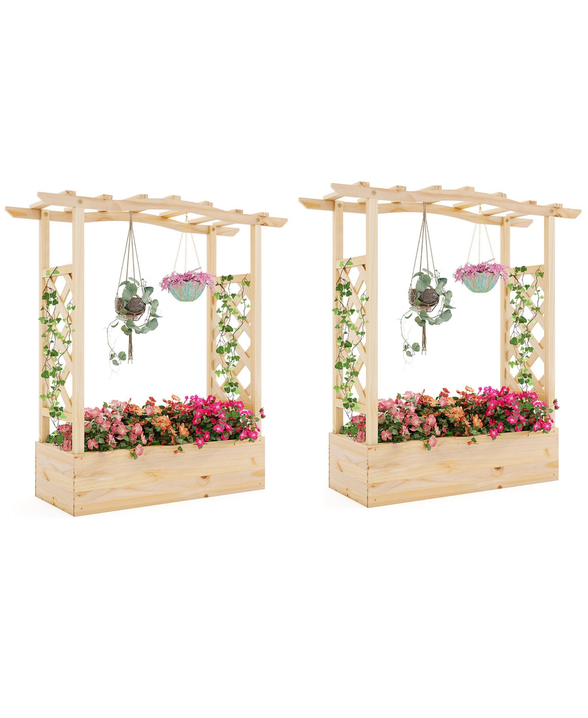 Click here for Gymax 2PCS Wooden Raised Garden Bed w/ Trellis & H... prices