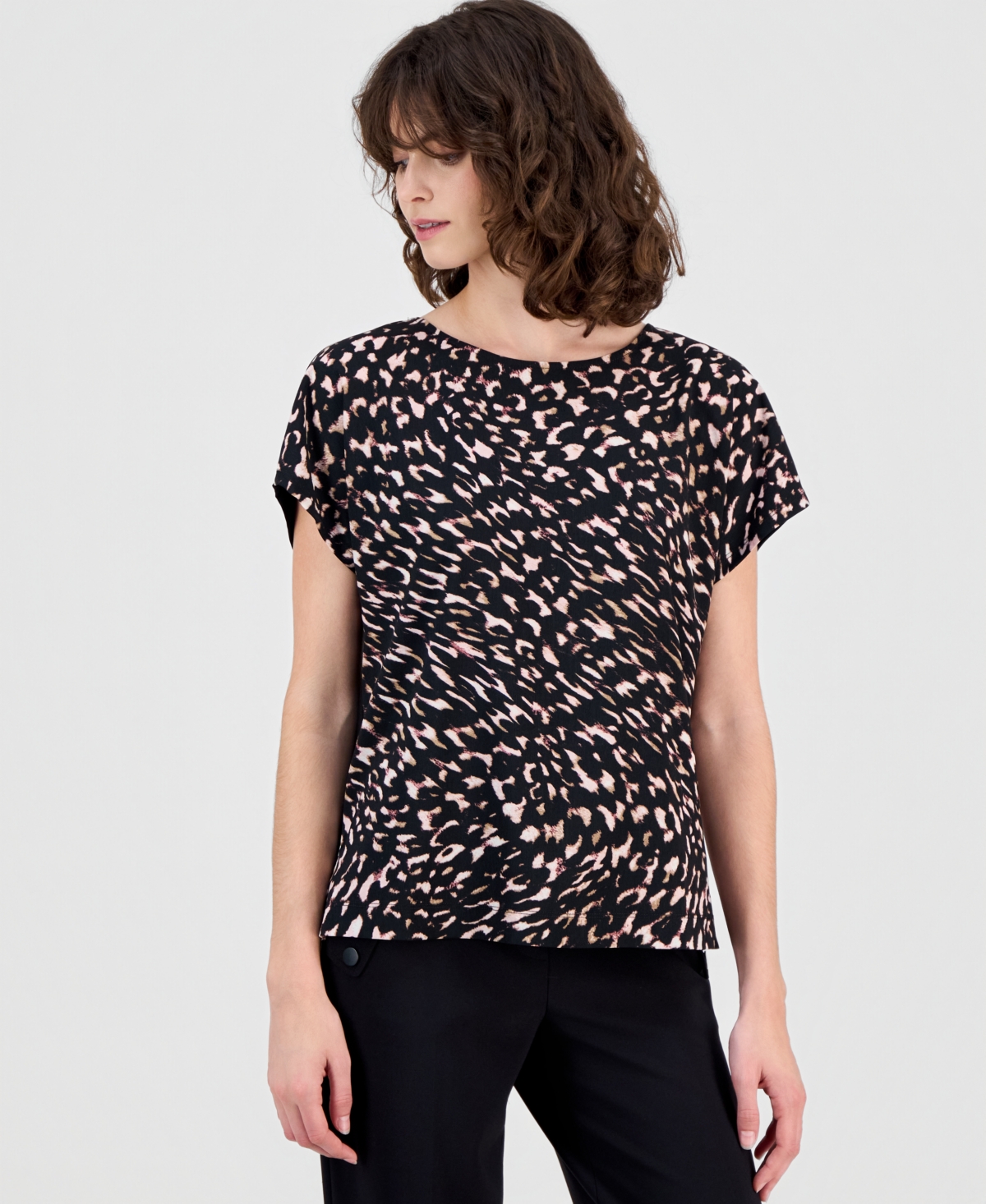 Click here for Anne Klein Womens Mixed-Media Short-Sleeve Top - A... prices