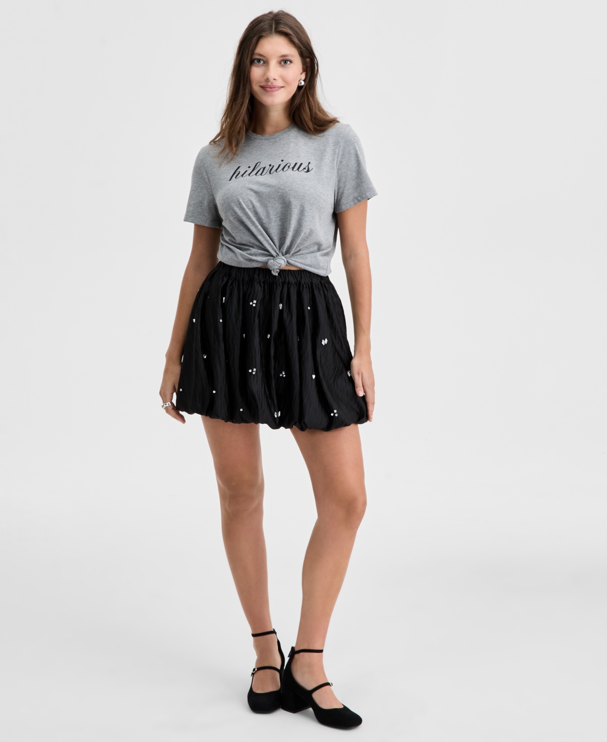 Click here for On 34th Womens Embellished Bubble-Hem Mini Skirt... prices