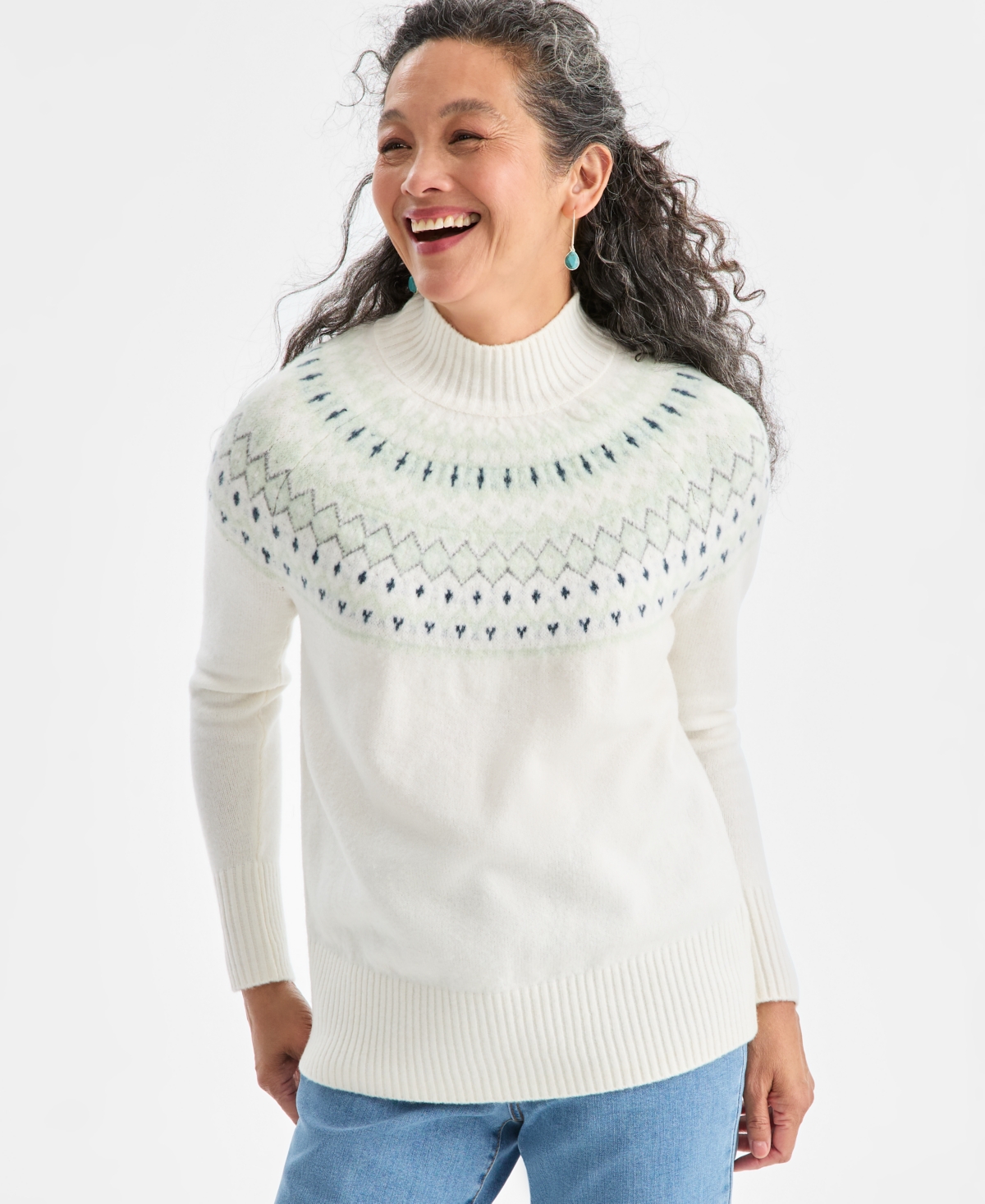 Click here for Style & Co Womens Mock-Neck Fair Isle Sweater  Mac... prices