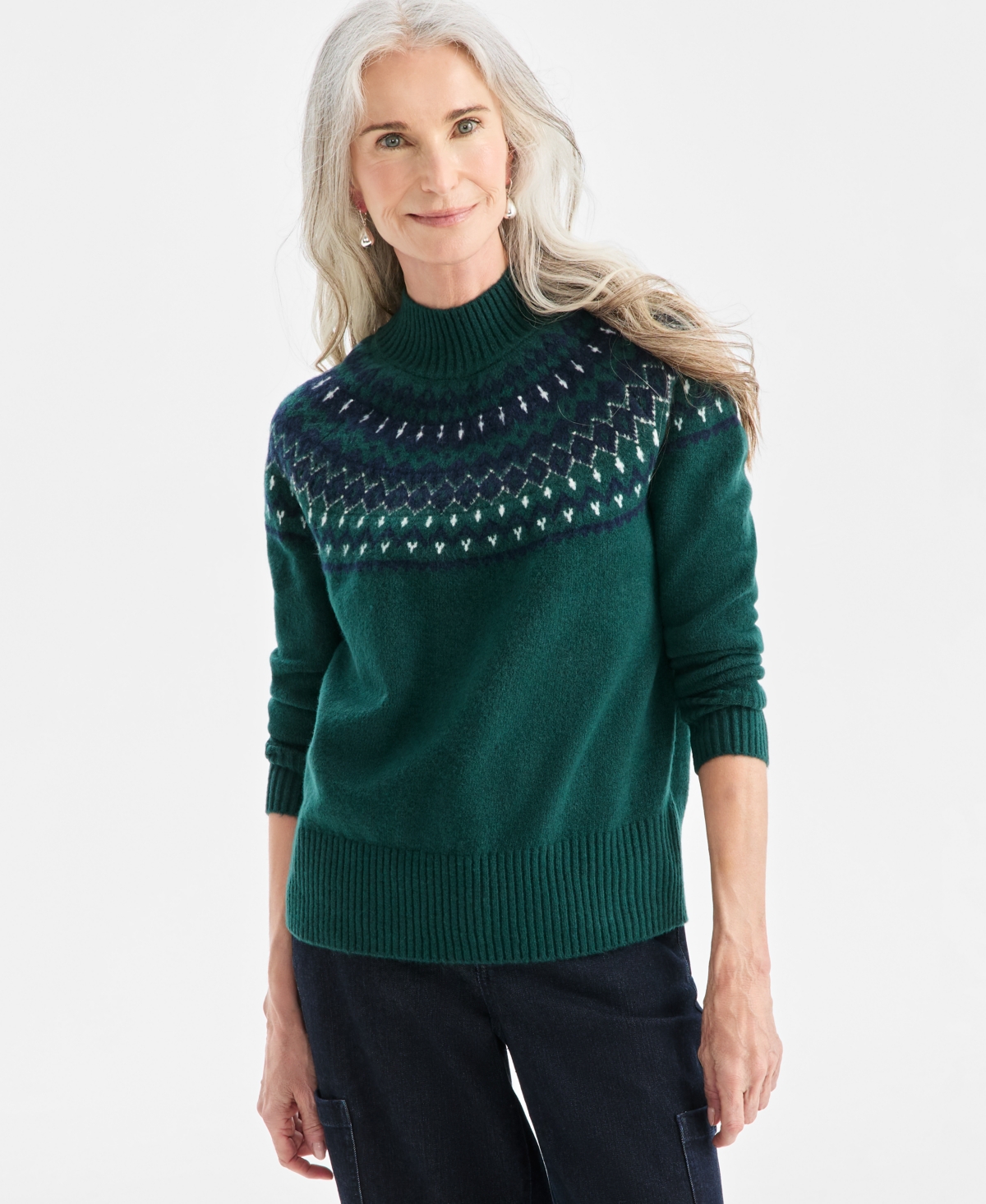 Click here for Style & Co Womens Mock-Neck Fair Isle Sweater  Mac... prices