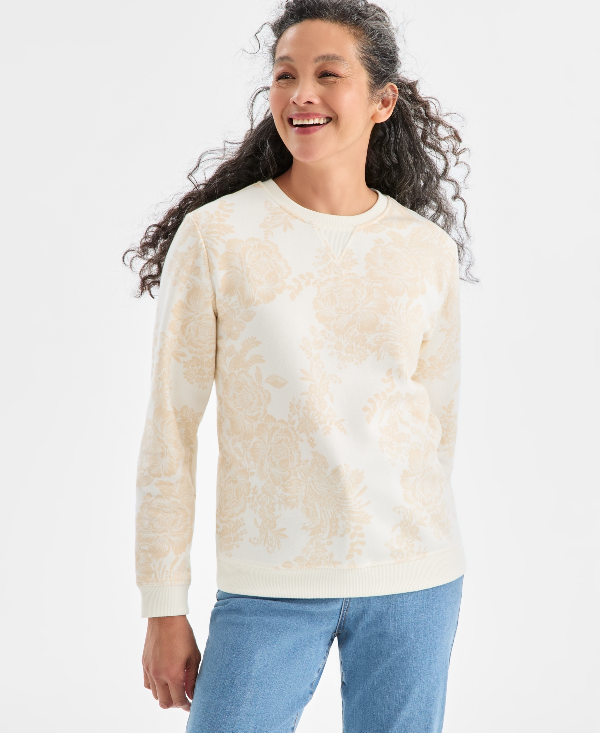 Click here for Style & Co Petite Floral Print Long Sleeve Sweater... prices