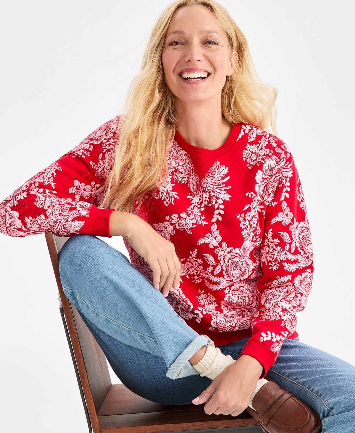 Click here for Style & Co Petite Floral Print Long Sleeve Sweater... prices