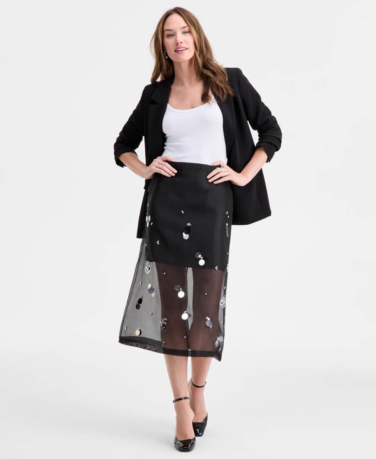 Click here for On 34th Womens Embellished Organza Midi Skirt  Mac... prices
