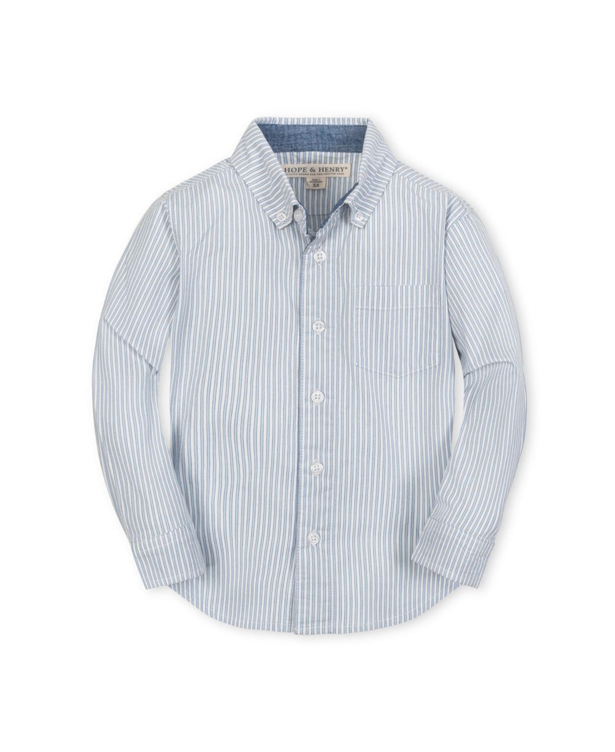 Hope & Henry Boys Stretch Poplin Long Sleeve Button Down Shirt - Blue ticking stripe