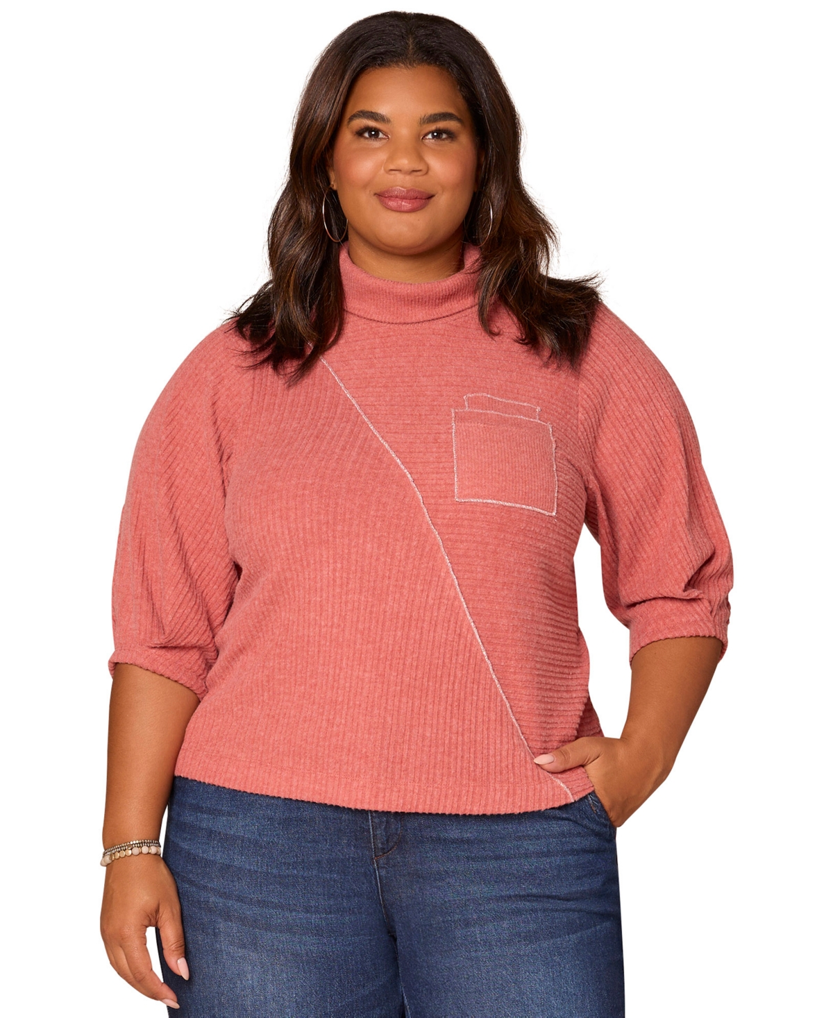 Click here for Democracy Plus Size Pleated Elbow Sleeve Mock Neck... prices