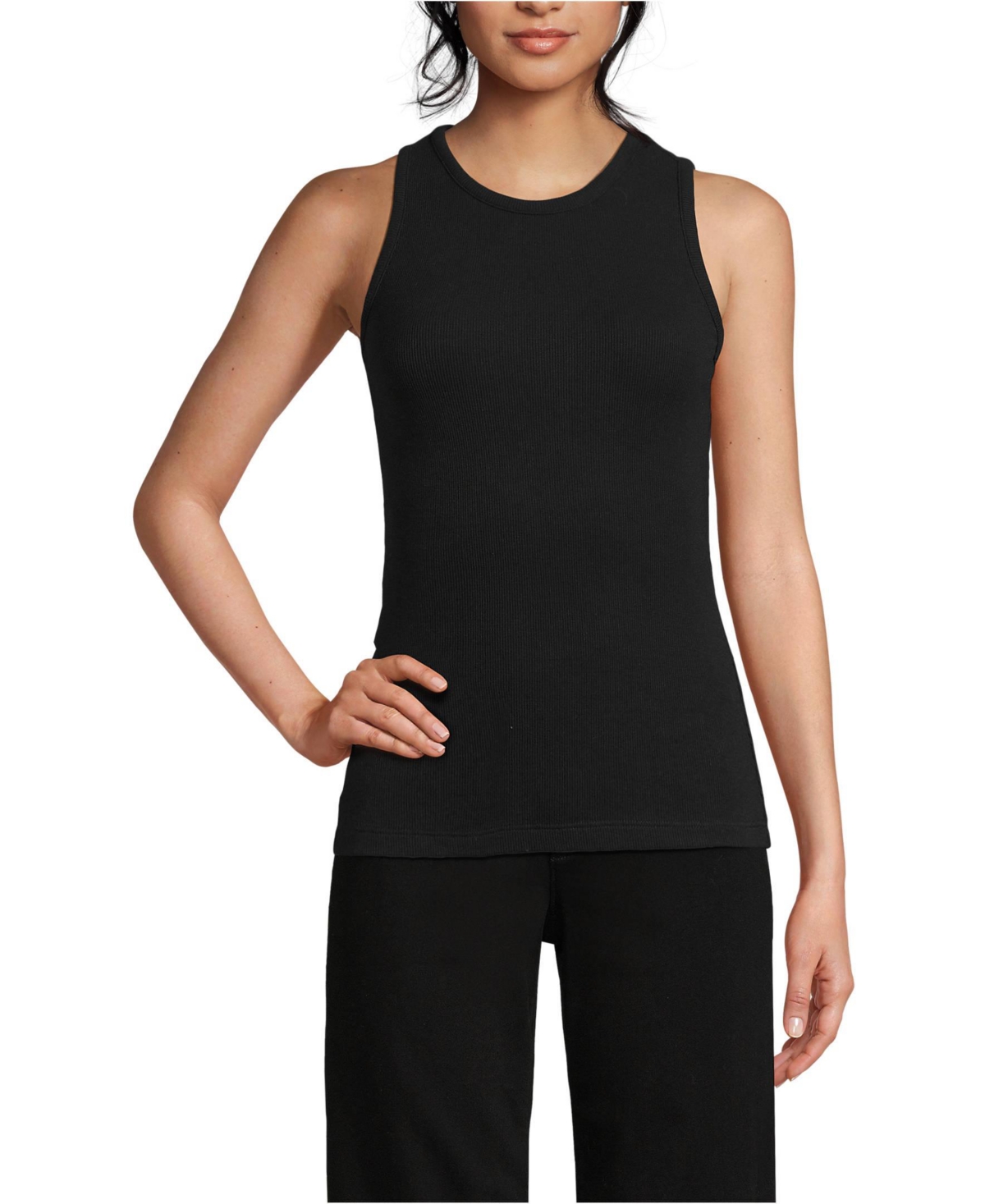 Click here for Lands End Womens Drapey Rib Fitted Tank Top - Blac... prices