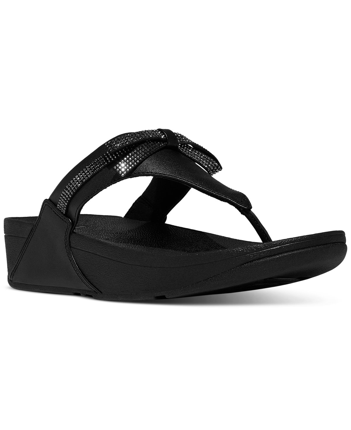 Click here for FitFlop Womens Lulu Glitz-Bow Leather Toe-Post San... prices