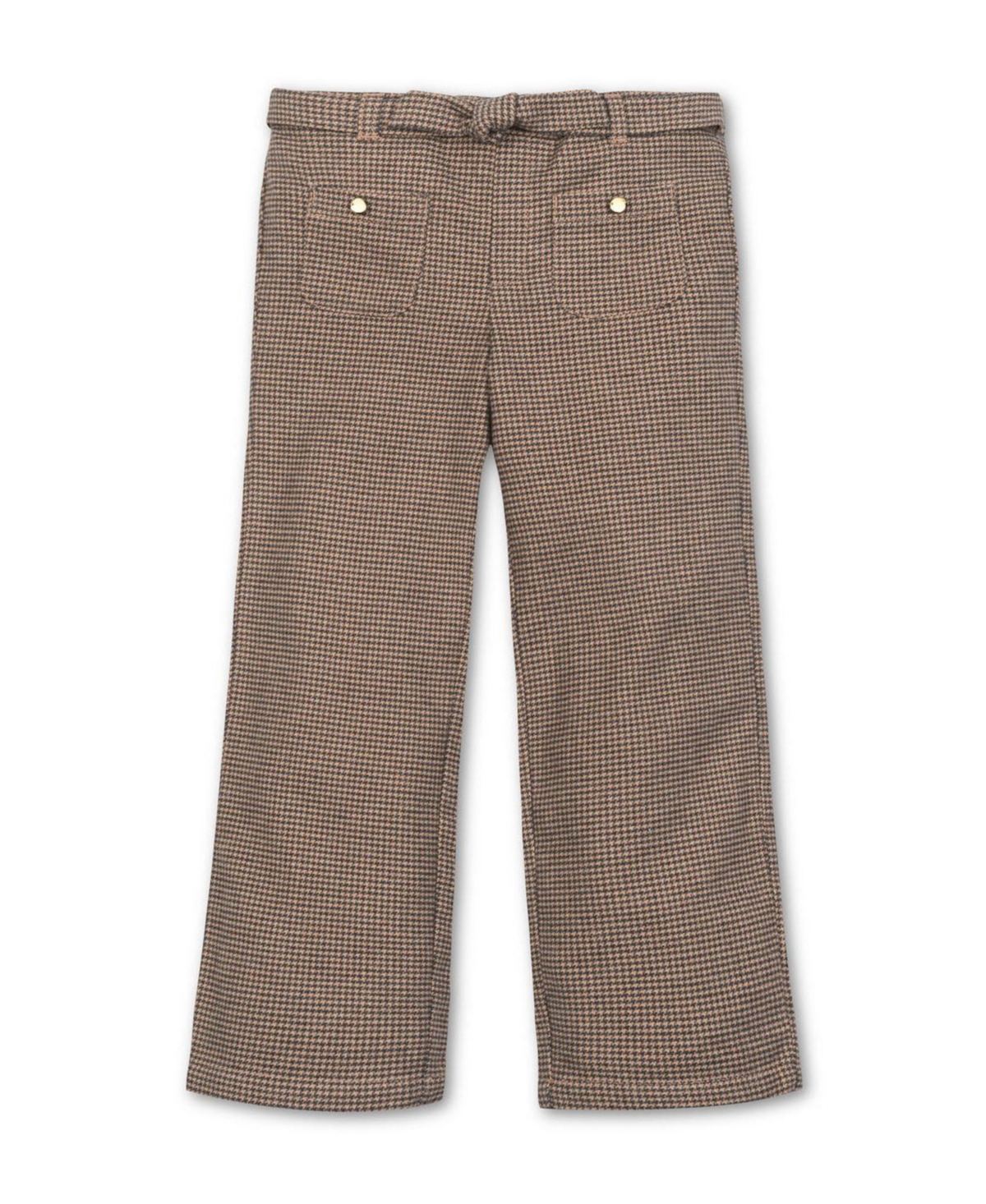Hope & Henry Toddler Girls Organic Brushed Cotton Wide Leg Dress Pant - Camel houndstooth