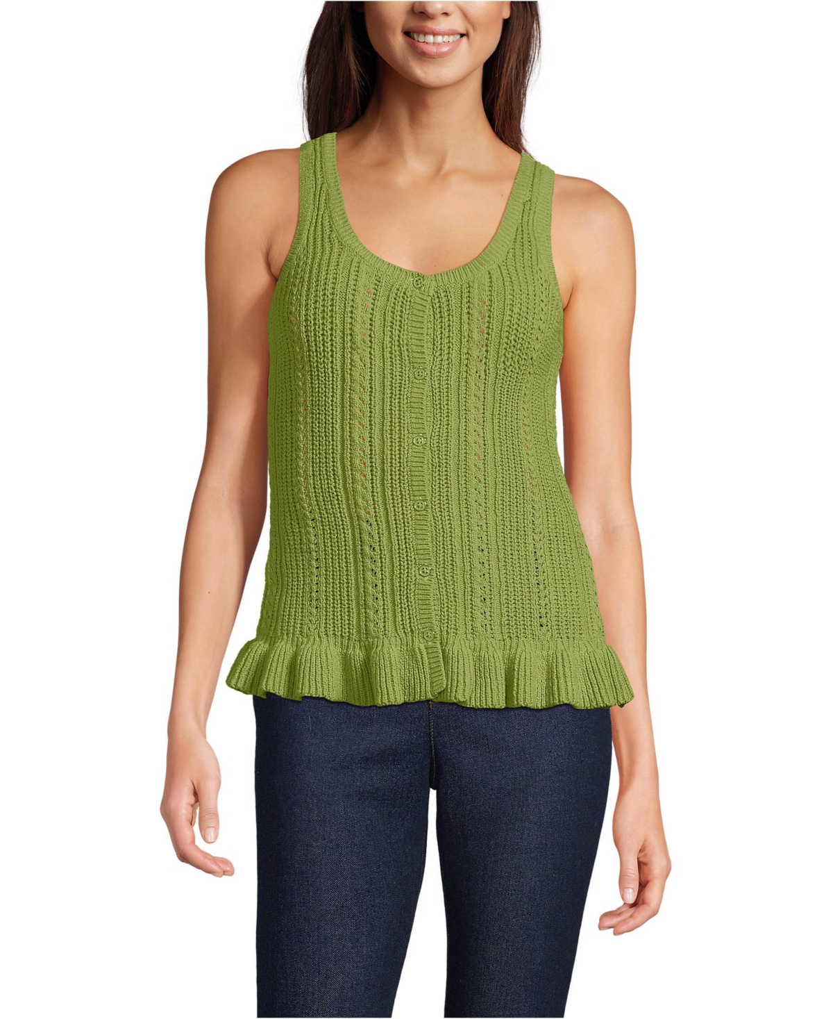 Click here for Lands End Womens Cotton Boucle Ruffle Hem Sleevele... prices