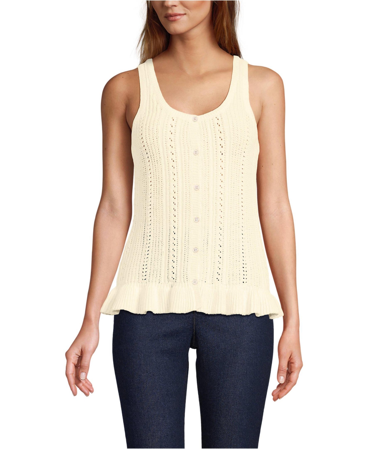 Click here for Lands End Womens Cotton Boucle Ruffle Hem Sleevele... prices