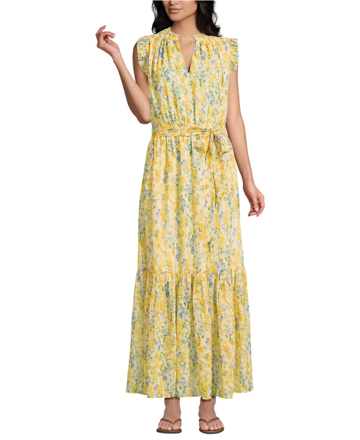 Click here for Lands End Womens Chiffon Maxi Dress with Ruffle De... prices