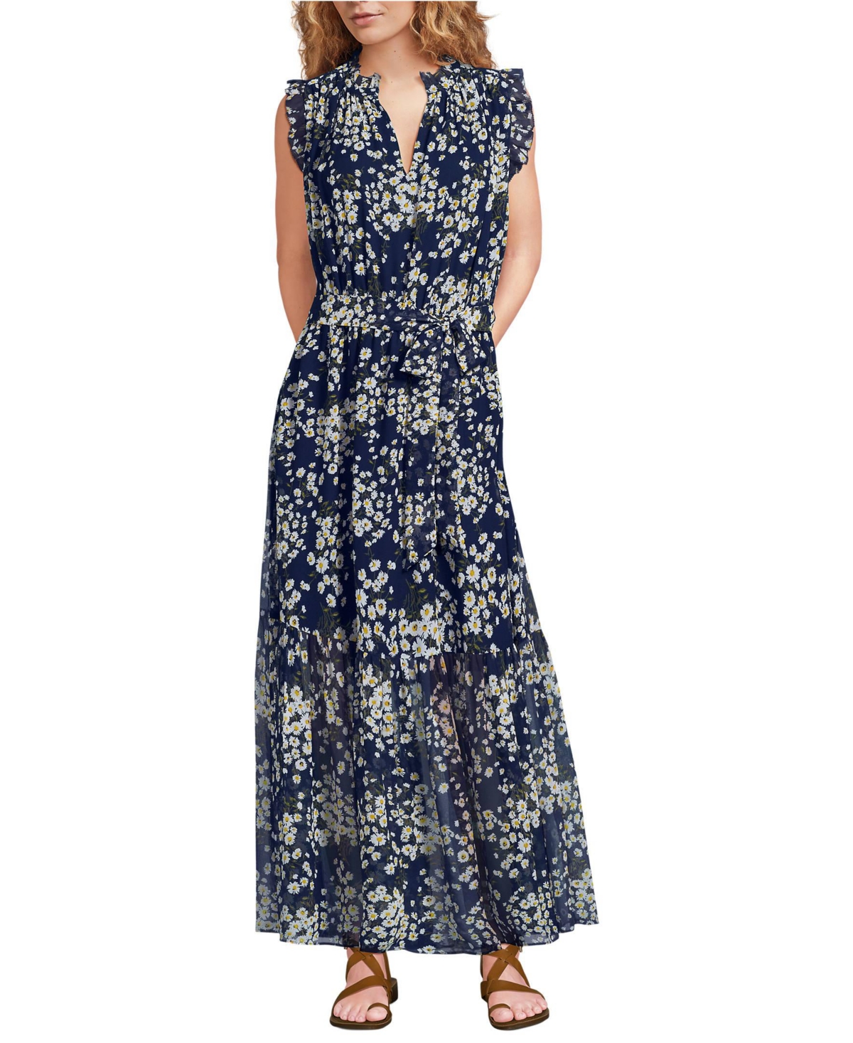 Click here for Lands End Womens Chiffon Maxi Dress with Ruffle De... prices