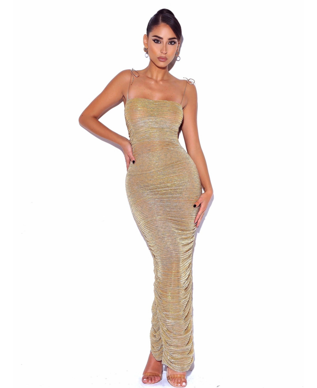 Click here for Miss Circle Women The Glint Gold Ruched Chiffon Lo... prices