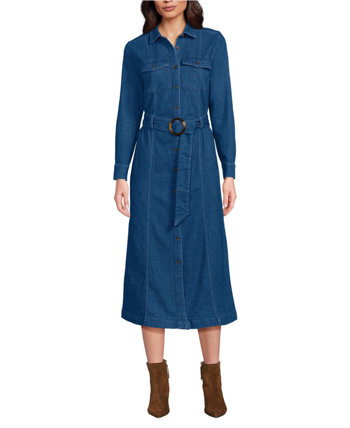 Click here for Lands End Womens Petite Soft Denim Midi Shirt Dres... prices