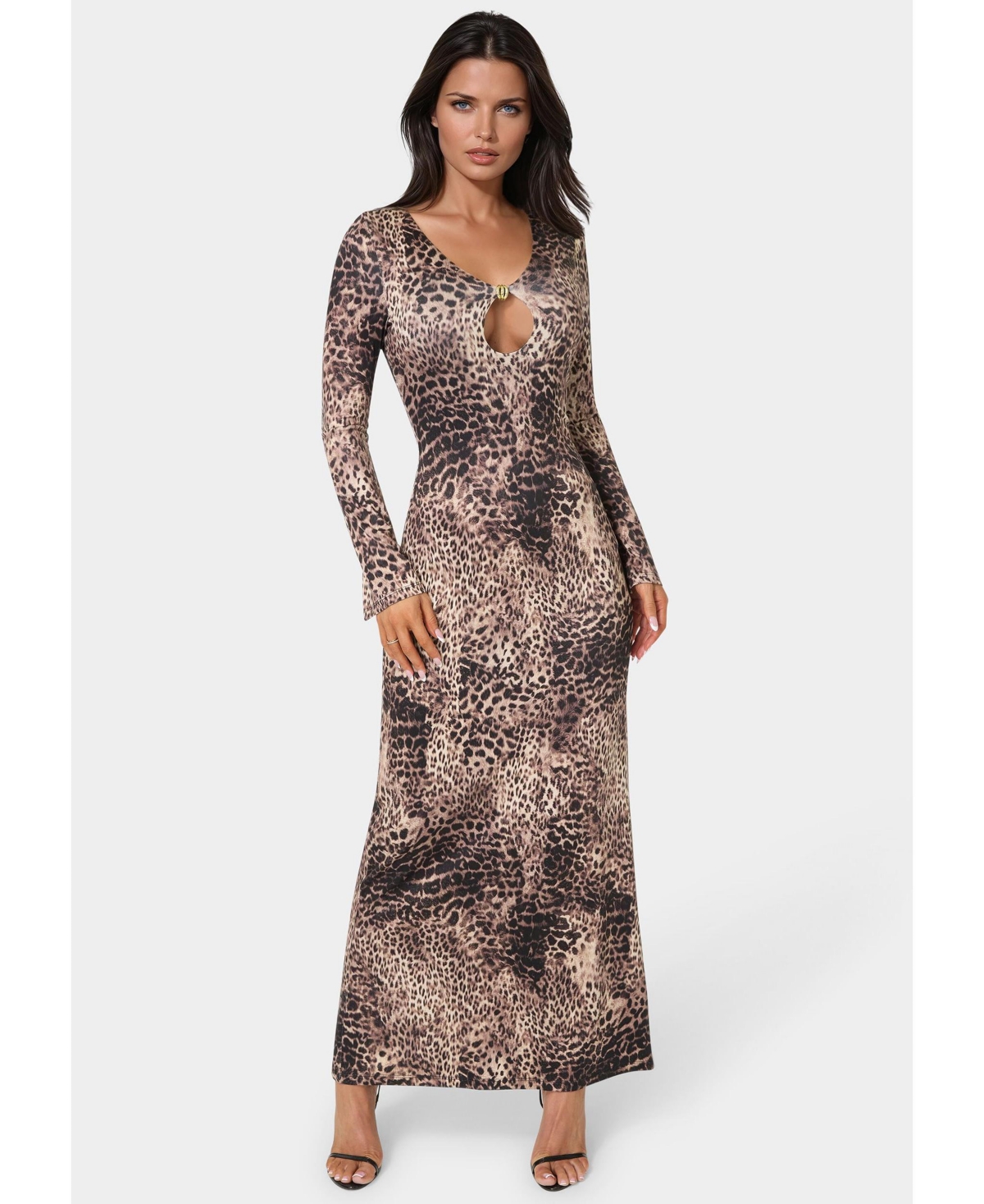 Click here for Bebe Womens Long Sleeve Keyhole Maxi Dress - Leopa... prices