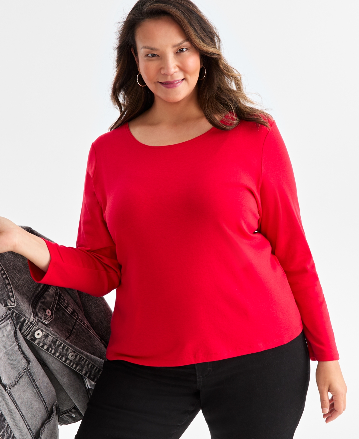 Click here for Style & Co Plus Size Scoop-Neck Long-Sleeve Top  E... prices