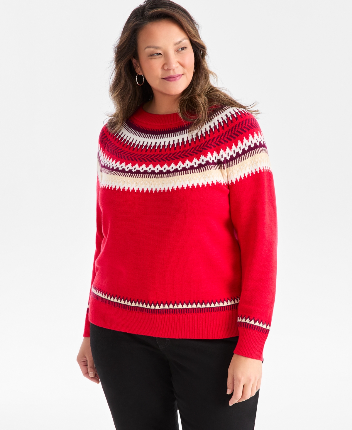 Click here for Style & Co Plus Size Fair Isle Crewneck Pullover S... prices