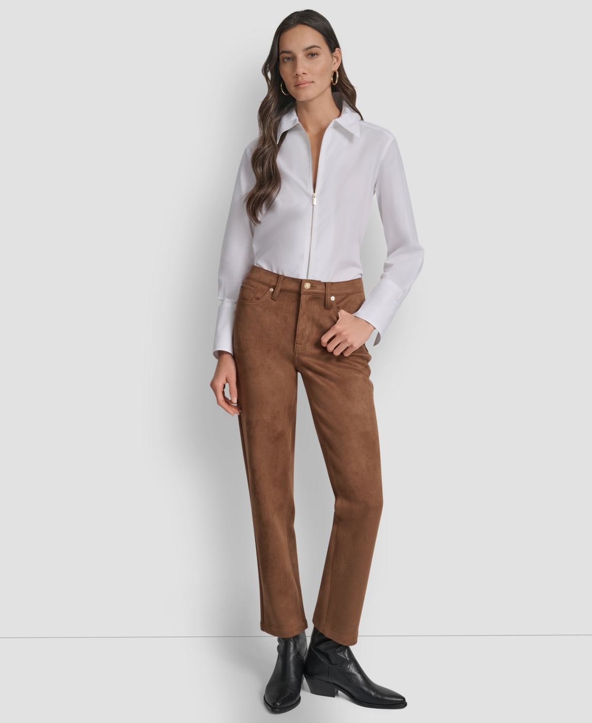 Click here for Dkny Jeans Womens Mid Rise Straight Suede Pants -... prices