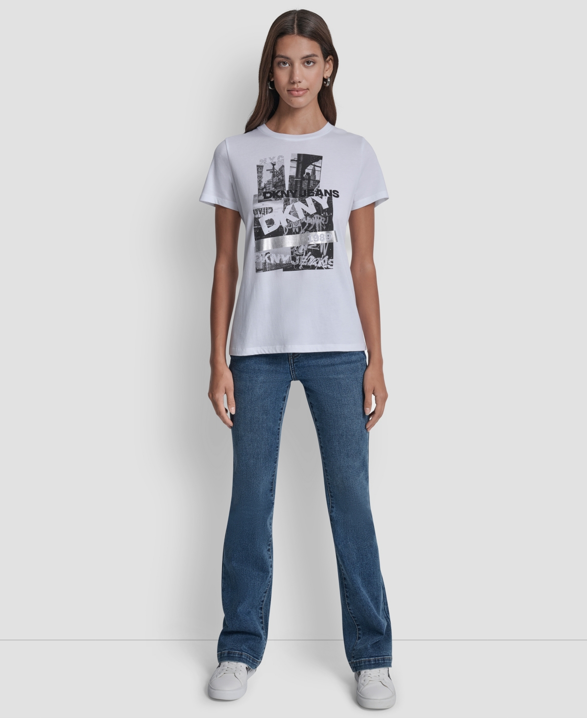 Click here for Dkny Jeans Womens Crewneck T-Shirt - White/black/s... prices