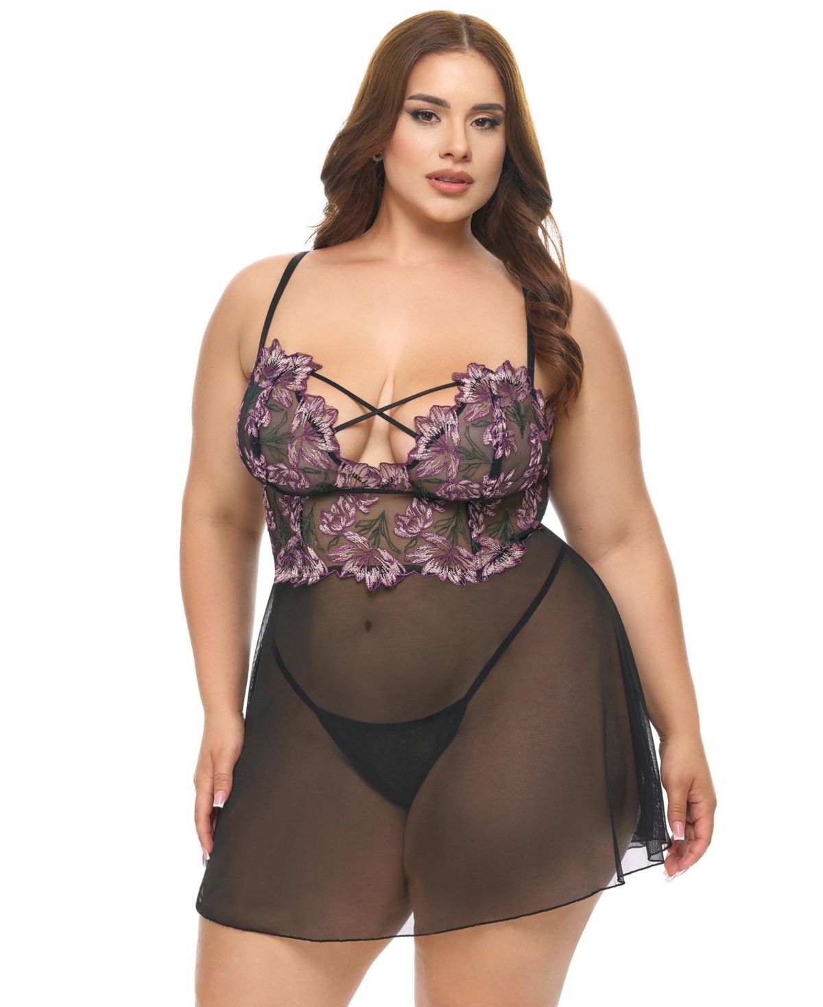 Click here for Oh La La Cheri Plus Size Adela Floral Sheer Babydo... prices