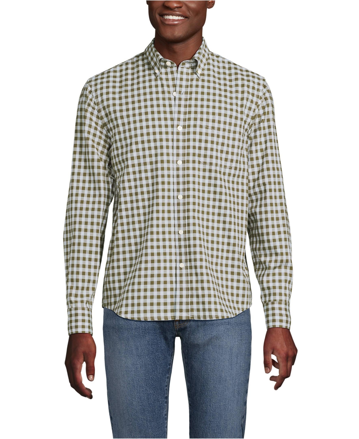 Click here for Lands End Mens Long Sleeve Pattern Poplin Shirt -... prices