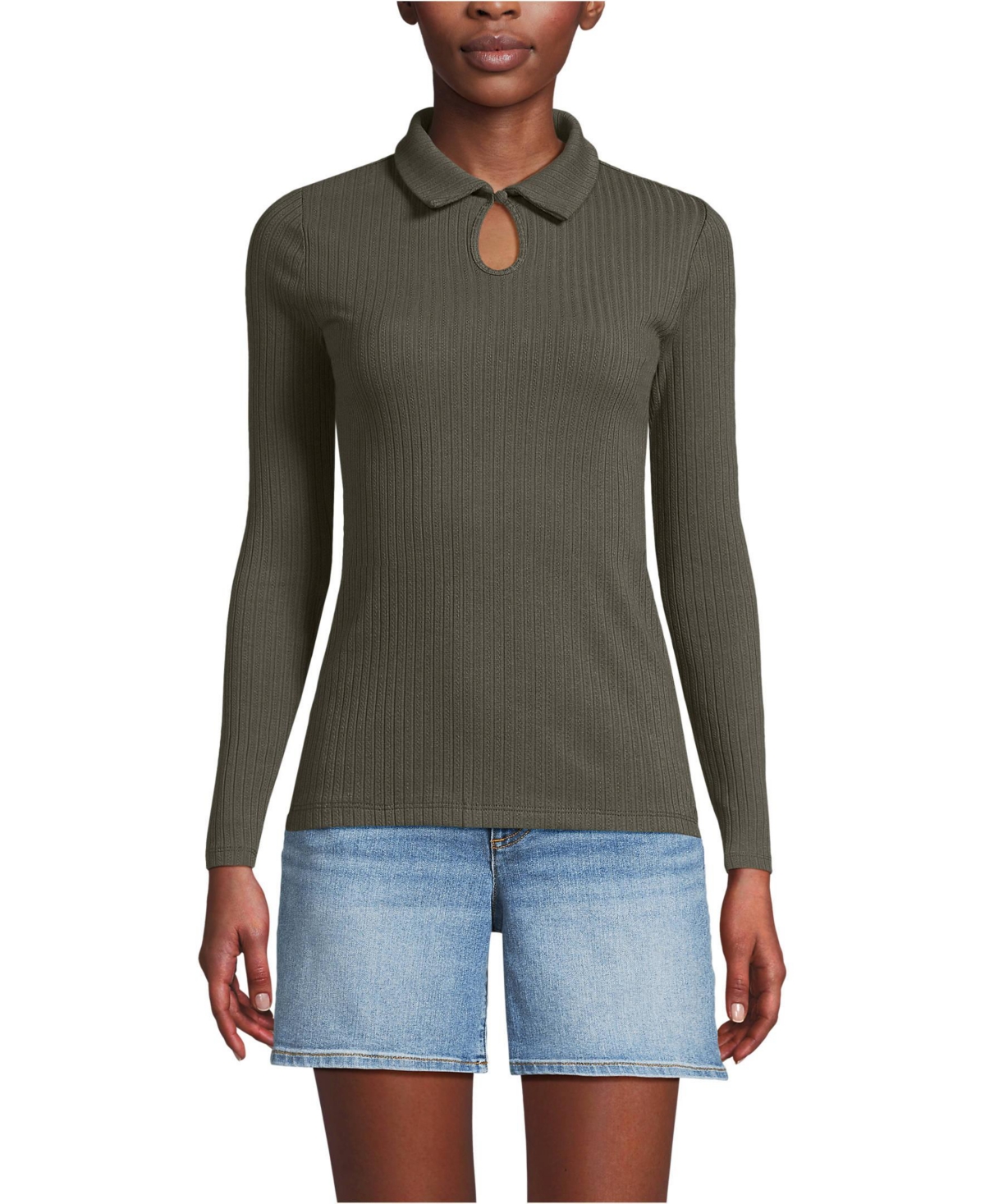 Click here for Lands End Womens Long Sleeve Pointelle Rib Keyhole... prices