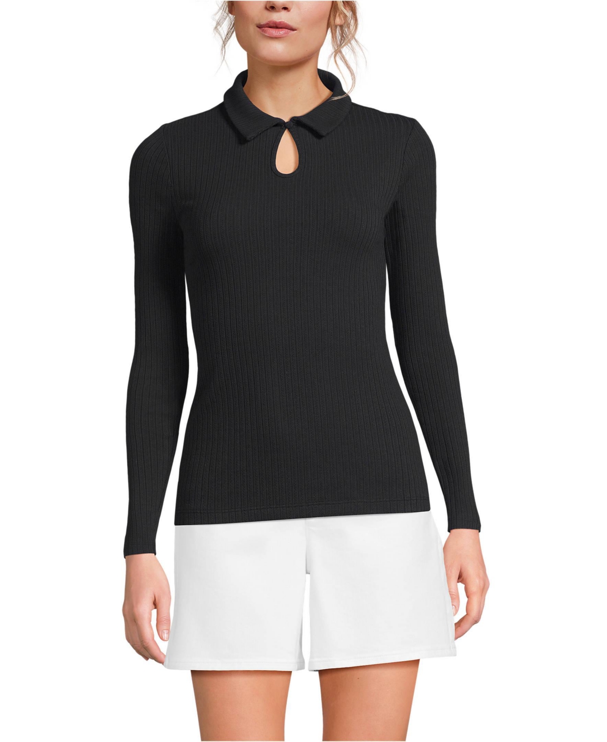 Click here for Lands End Womens Long Sleeve Pointelle Rib Keyhole... prices