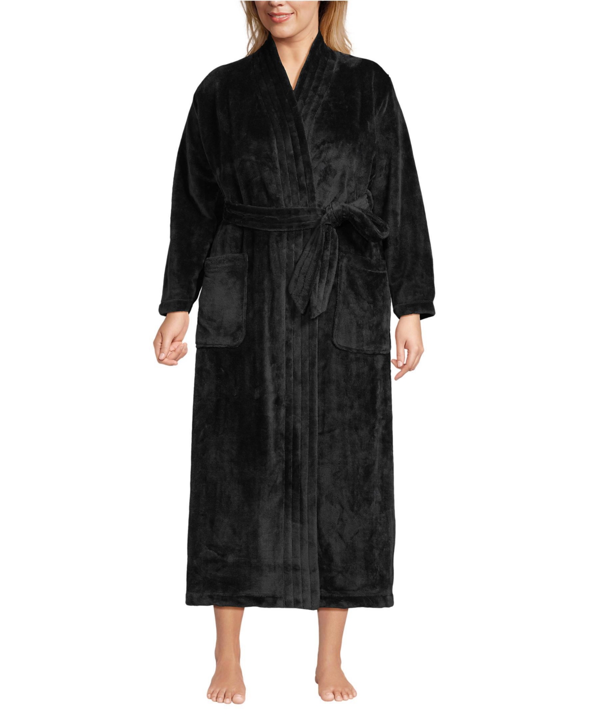 Click here for Lands End Plus Size Cozy Plush Long Wrap Robe - Bl... prices