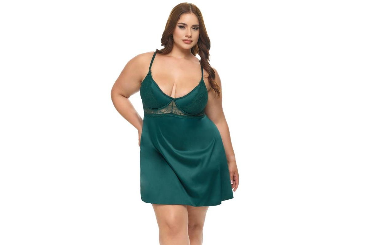 Click here for Oh La La Cheri Plus Size Dawn Satin Babydoll - Rai... prices