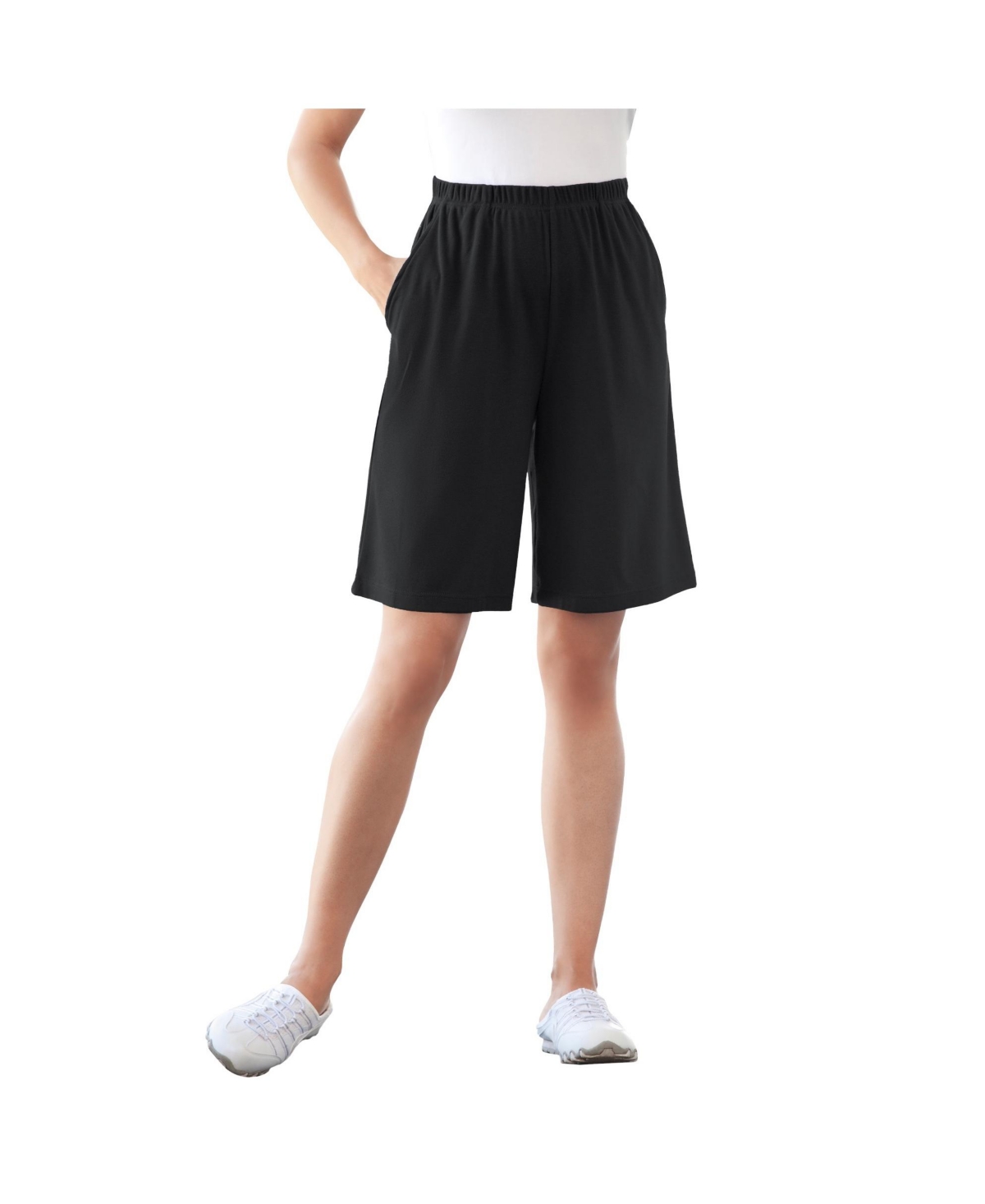 Click here for Woman Within Plus Size 7-Day Knit Short - Black prices