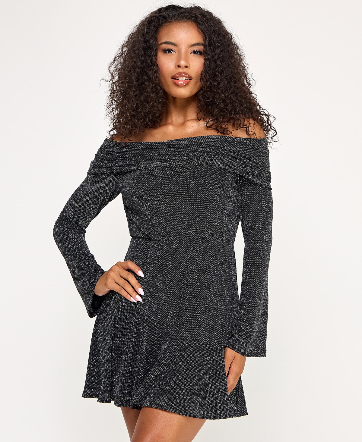 Click here for City Studios Juniors Off-the-Shoulder Metallic Dre... prices