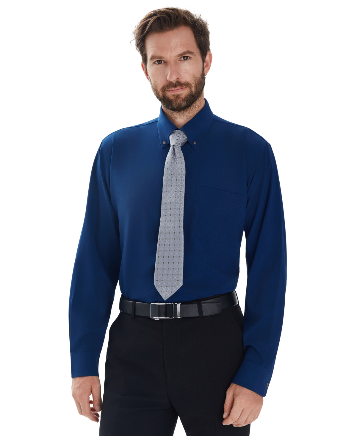 Club Room Mens Medium Gingham Dress Shirt  Macys Exclusive - Blue