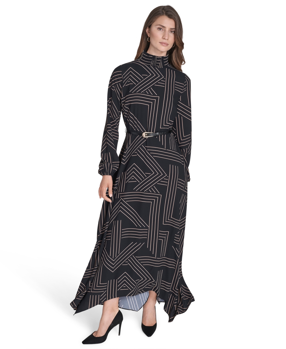Click here for Halston Womens Printed Asymmetric Dress - Linear F... prices