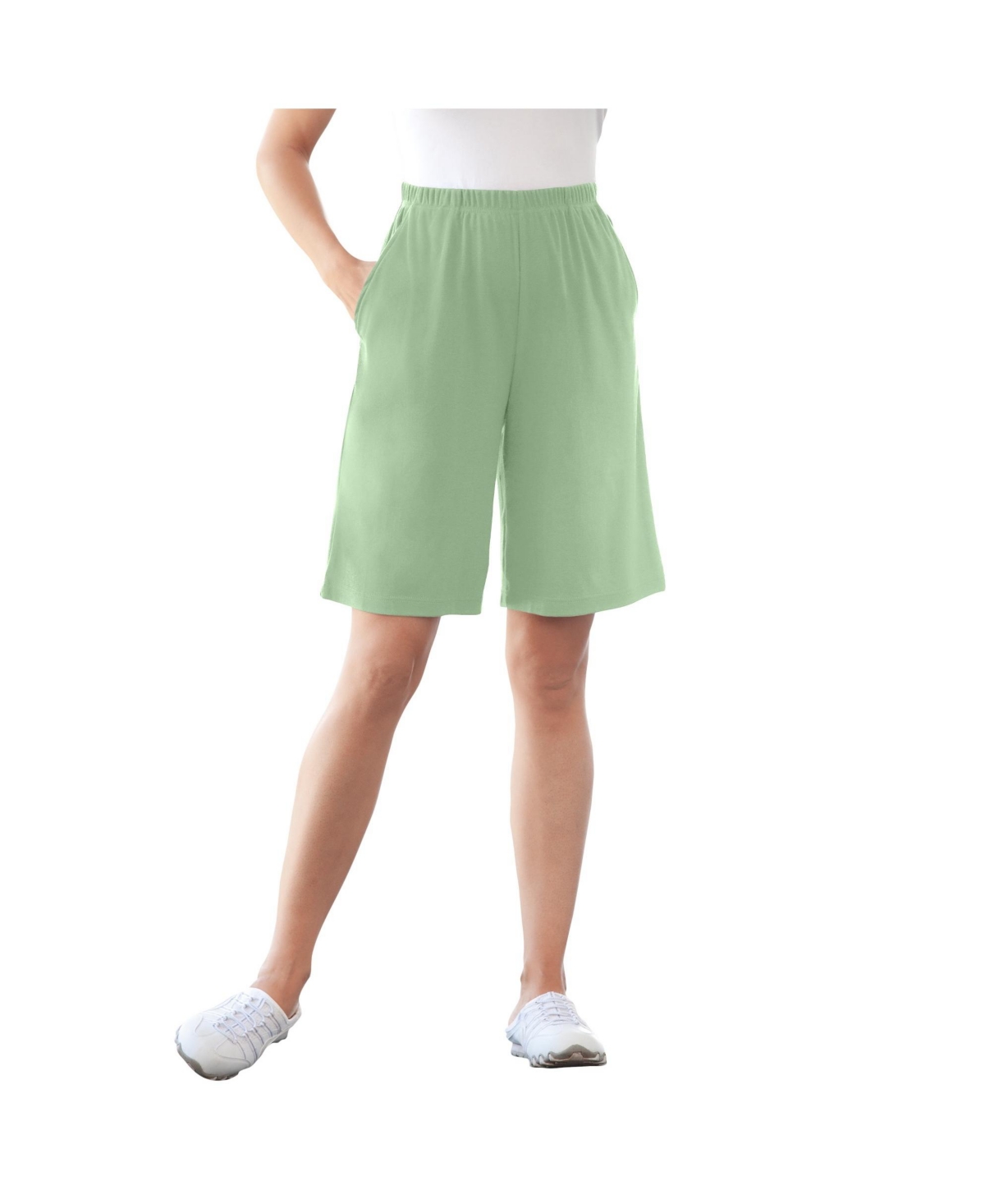 Click here for Woman Within Plus Size 7-Day Knit Short - Sage prices