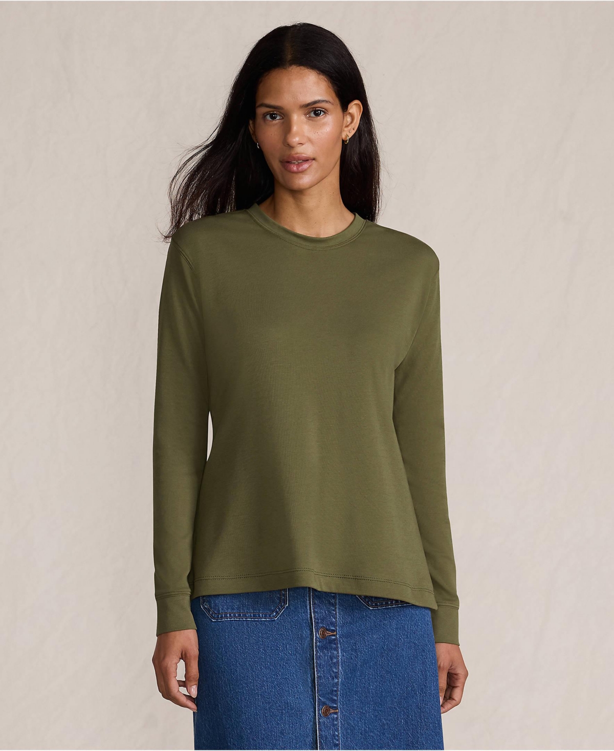 Click here for Lands End Womens Cotton Relaxed Long Sleeve Crew N... prices