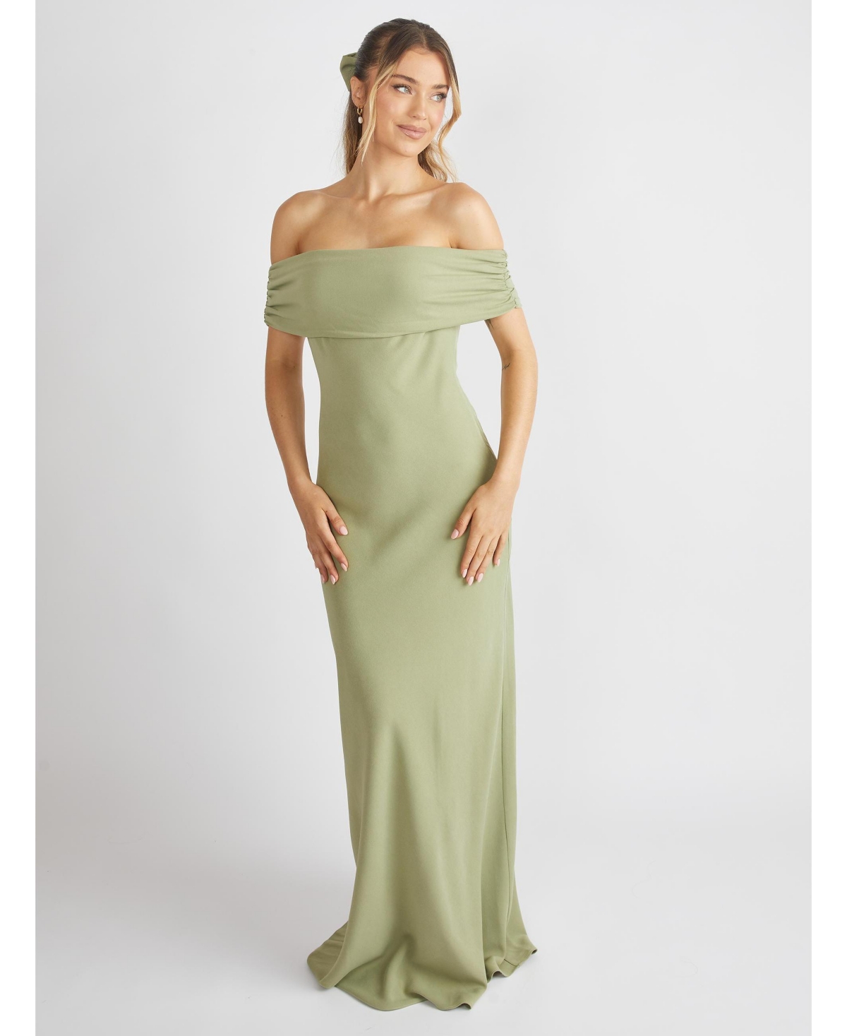Click here for Six Stories Womens Bardot Gathered Crepe Bridesmai... prices