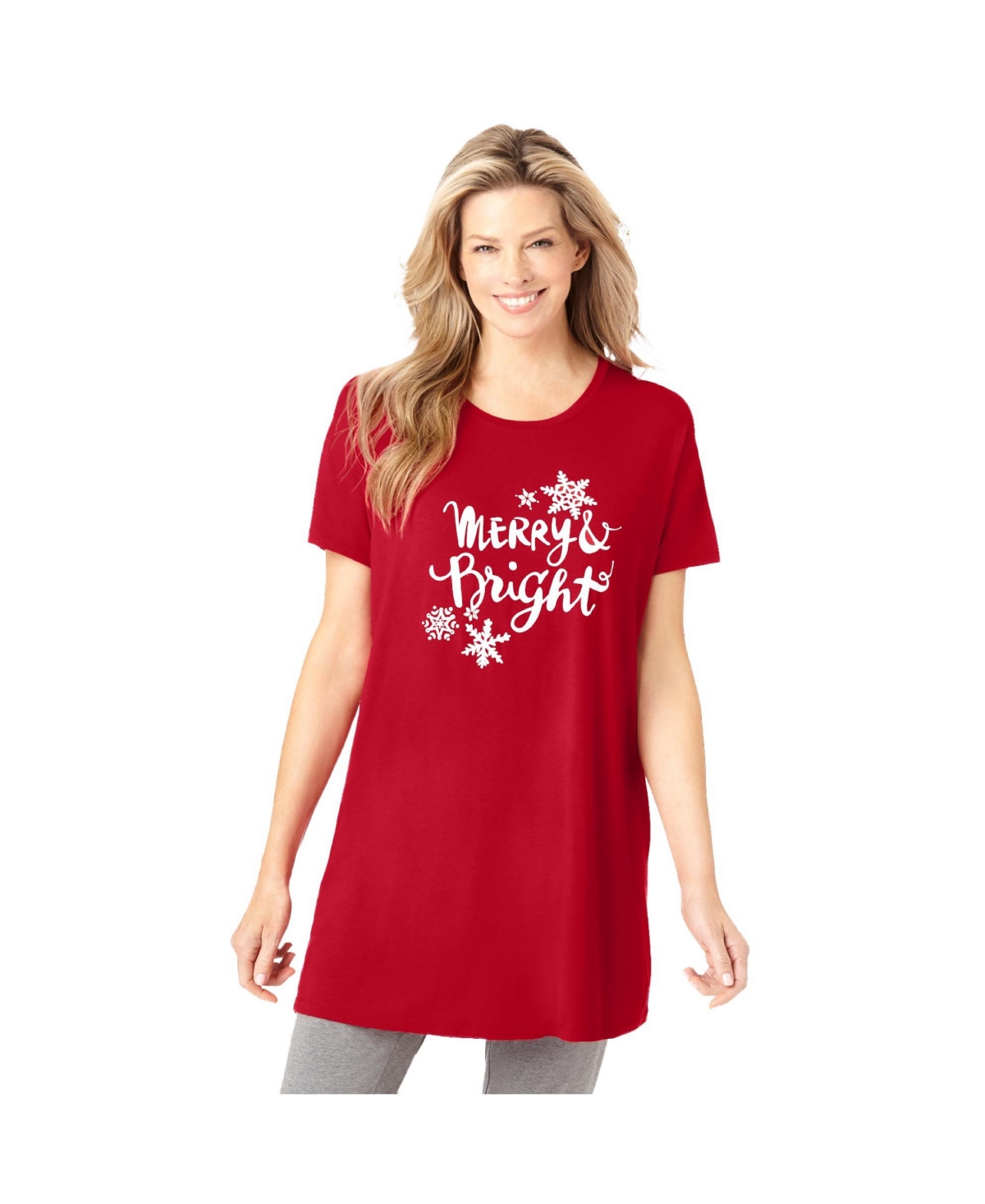 Dreams & Co. Womens Soft Pj Tunic Tee - Classic red merry