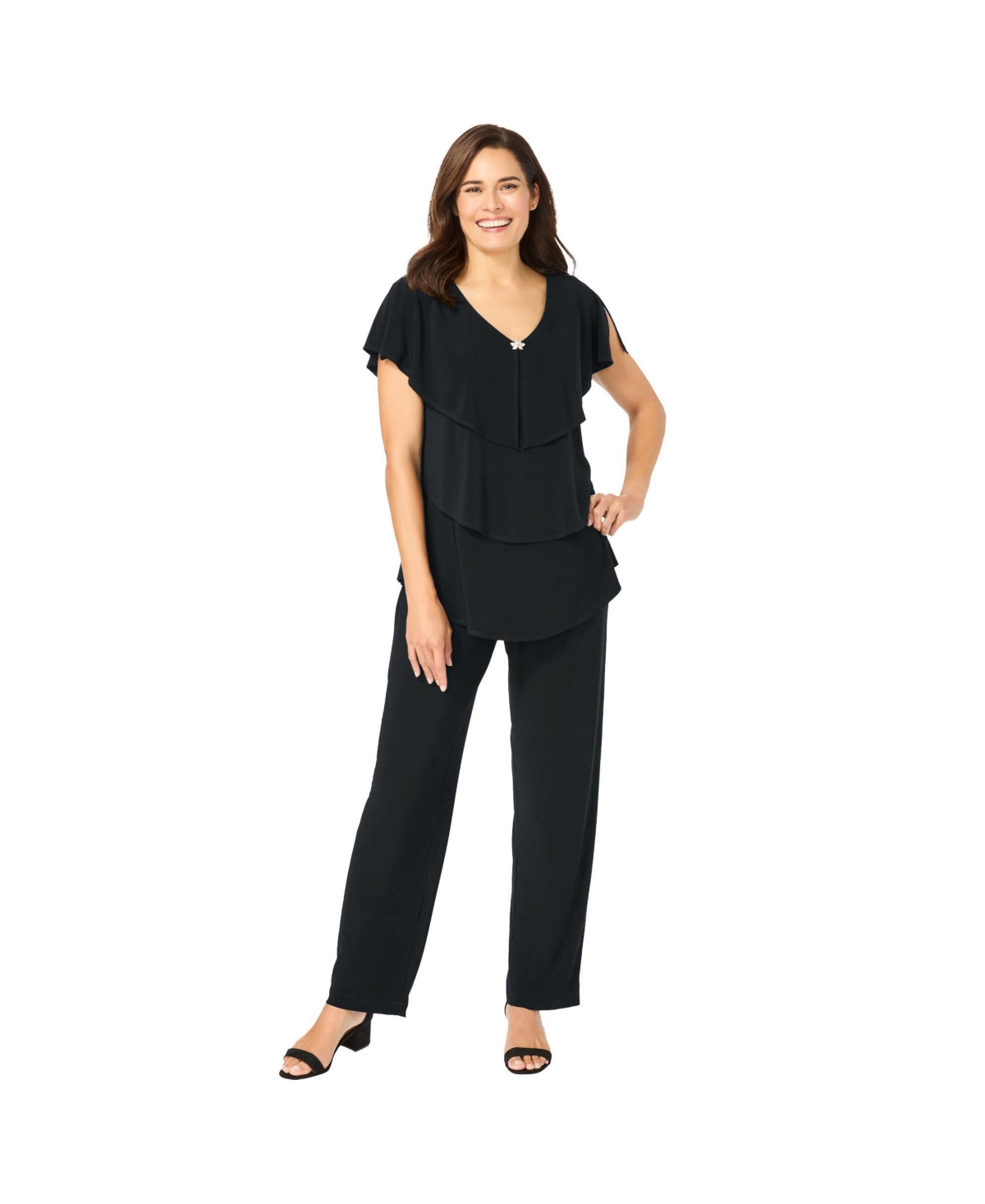 Click here for Woman Within Womens Within Tiered Pant Set - Black prices