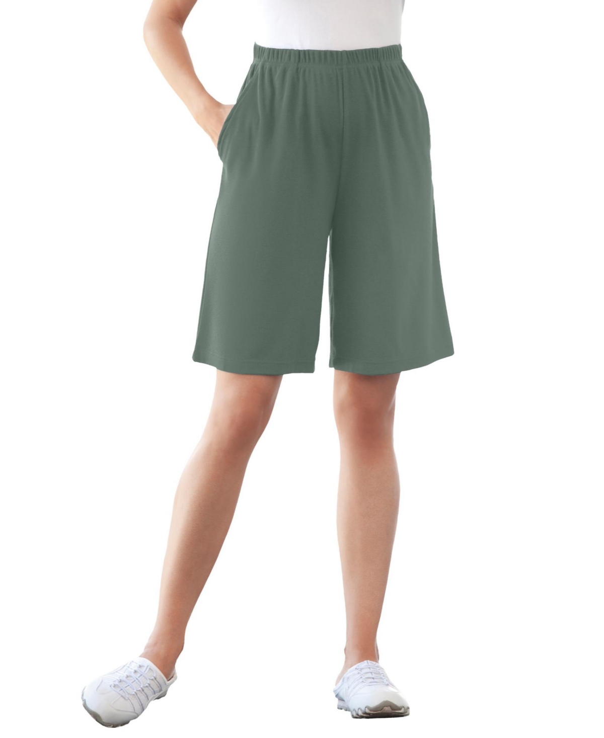 Click here for Woman Within Plus Size 7-Day Knit Short - Pine prices