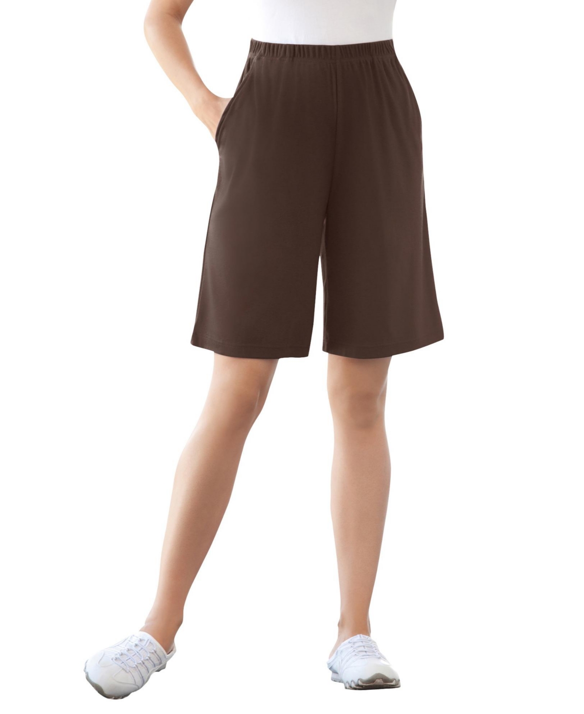 Click here for Woman Within Plus Size 7-Day Knit Short - Chocolat... prices