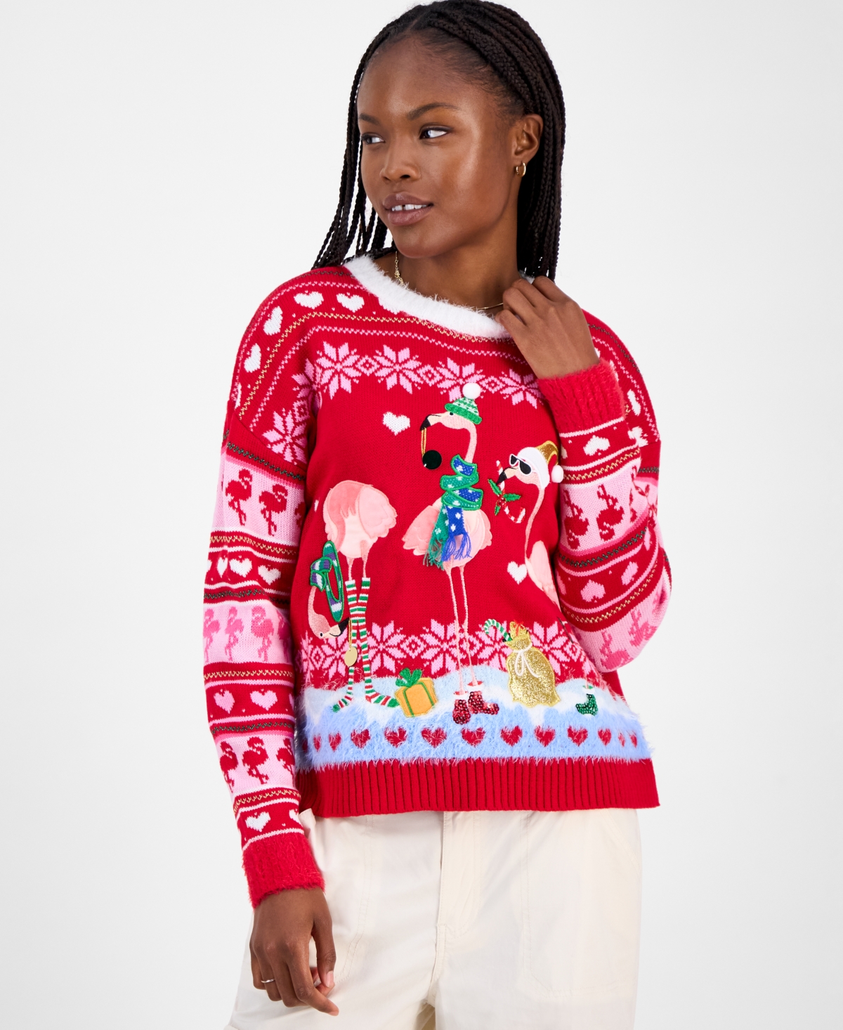 Click here for Hooked Up by Iot Juniors Festive Flamingo Pullover... prices