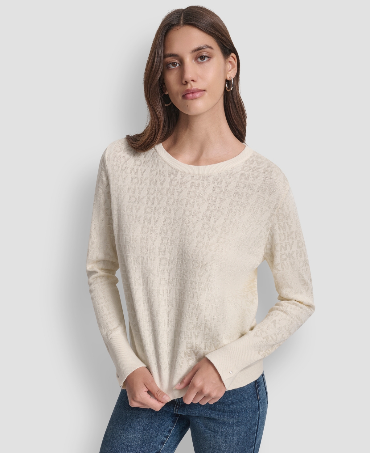 Click here for Dkny Jeans Petite Geometric Print Crewneck Sweater... prices