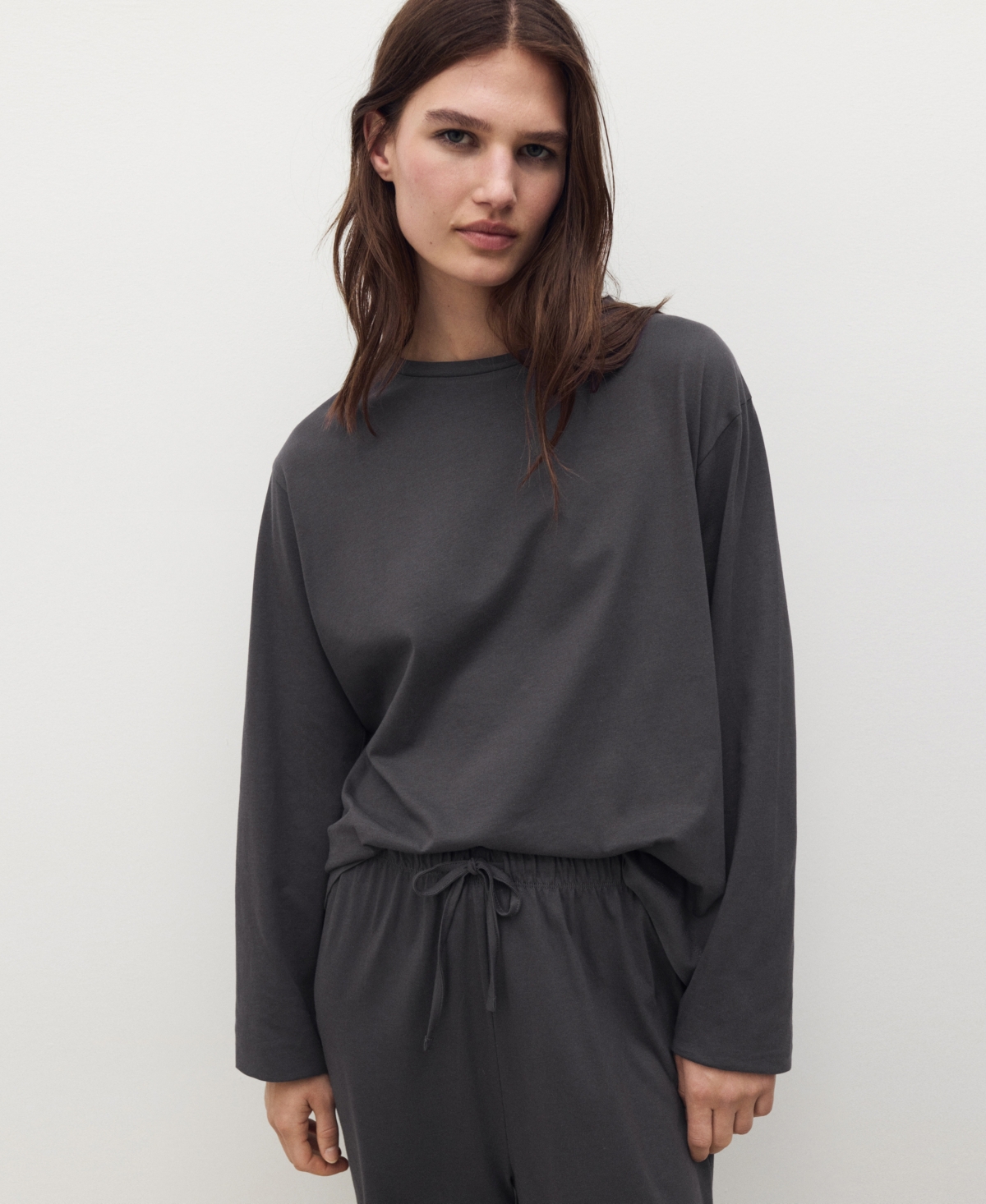 Click here for Mango Womens Two-Piece Plain Cotton Pajamas - Char... prices