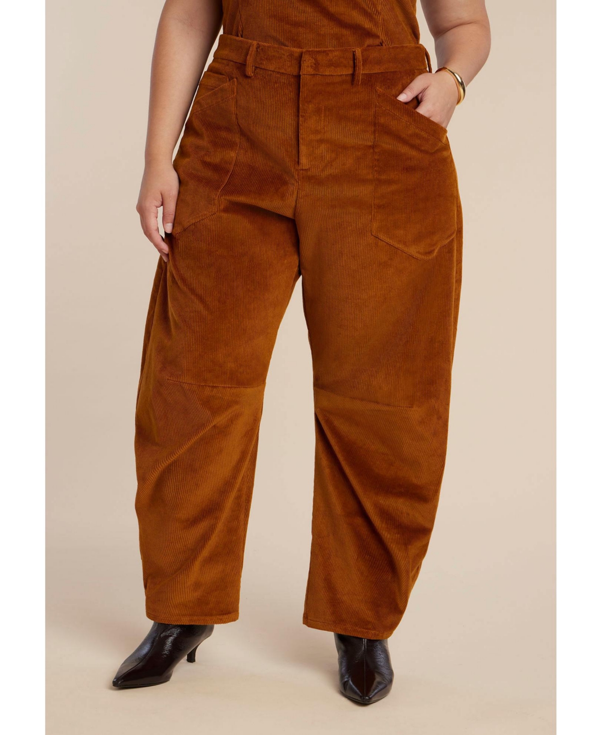 Click here for Eloquii Womens Plus Size Corduroy Barrel Leg Pants... prices