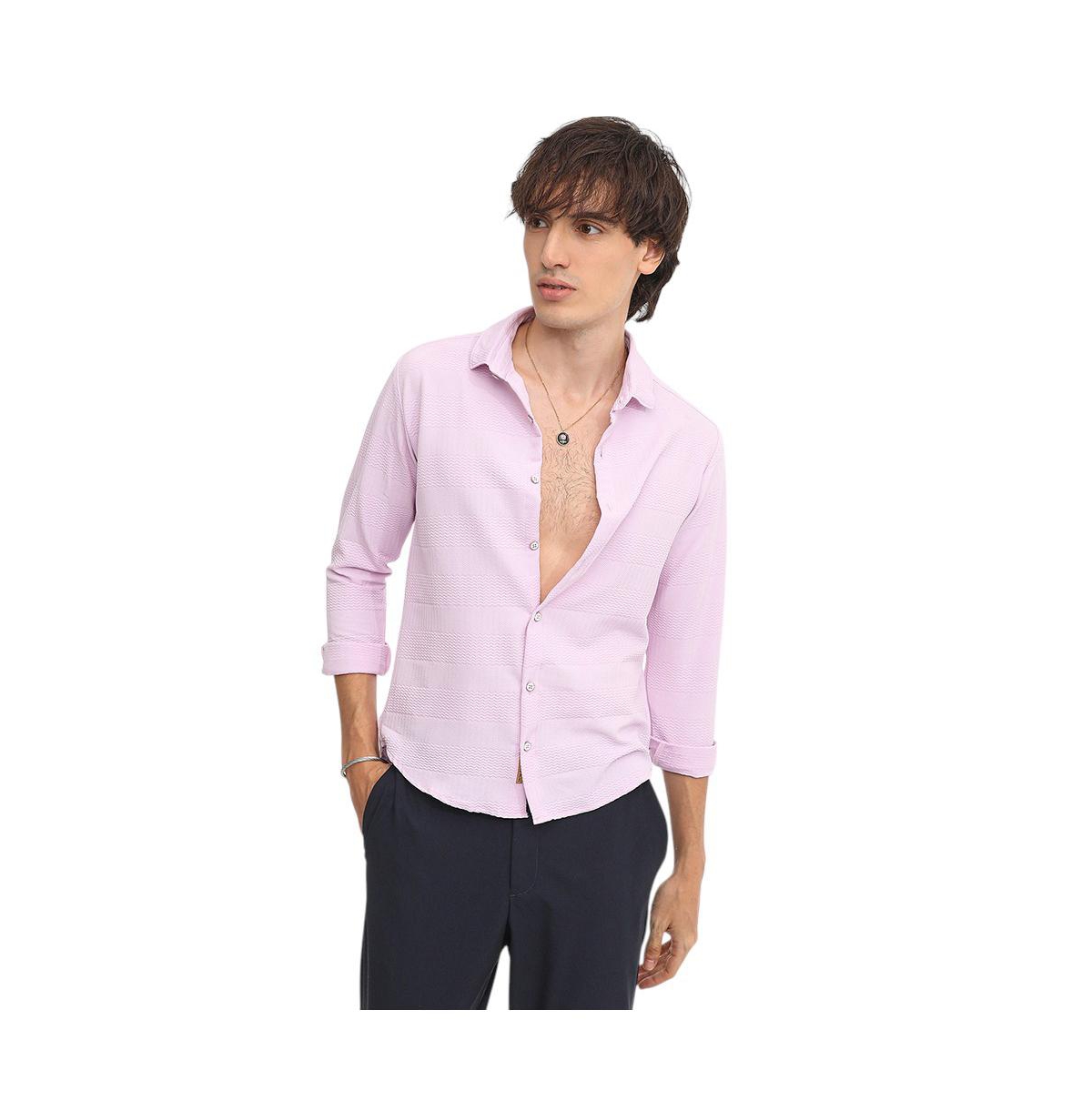Click here for Campus Sutra Mens Lilac Chevron-Textured Shirt - P... prices